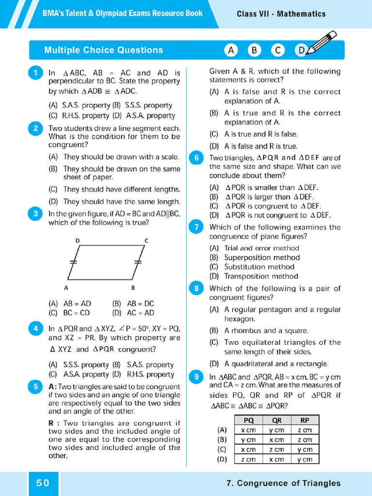 CL 7 - 7. Congruence of Triangles | PDF | Triangle | Classical Geometry
