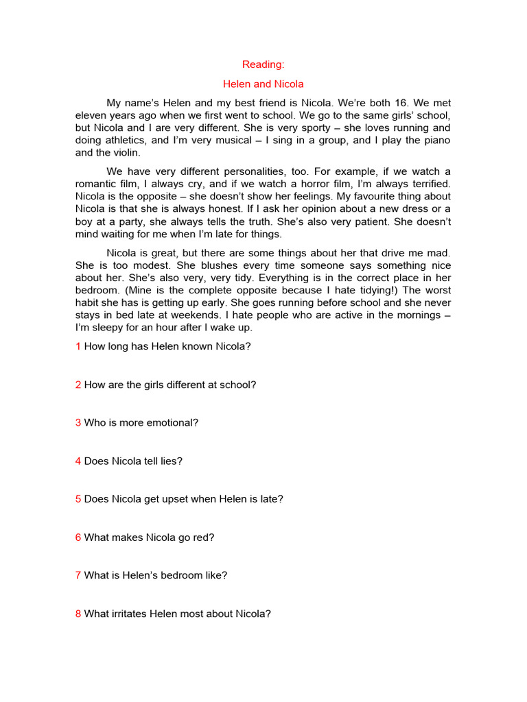 Helen and Nicola: A Friendship Story | PDF | Wellness | Mystery ...