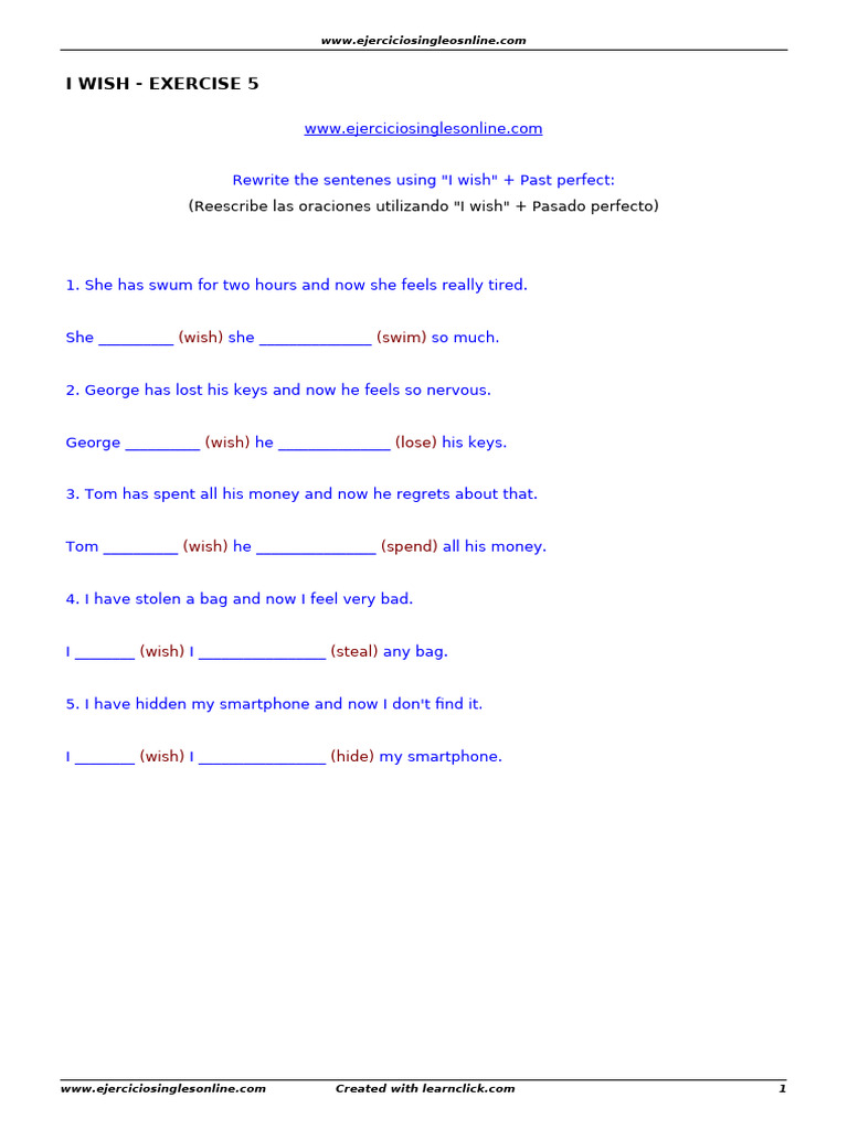 I Wish - Exercise 5 | PDF | Language Arts & Discipline
