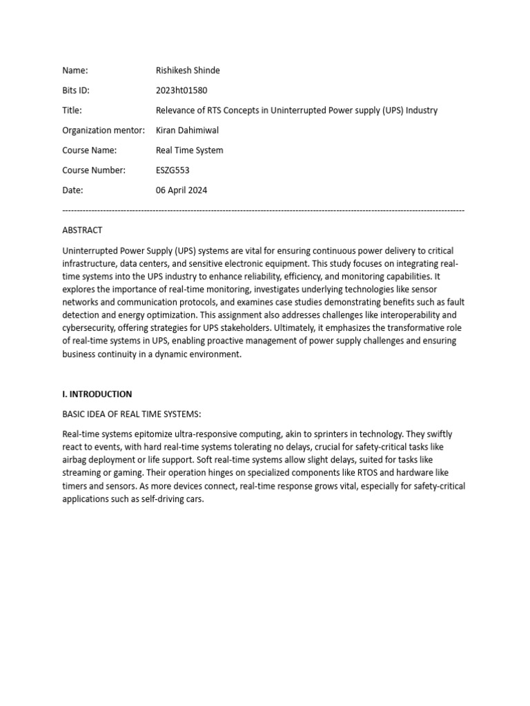 RTS Assignment 1 | Download Free PDF | Power Inverter | Power Supply