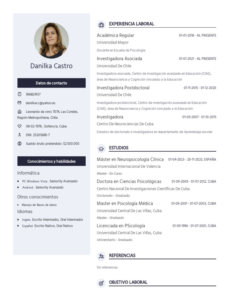 Currículum de Danilka Castro | PDF | Sicología | Universidad