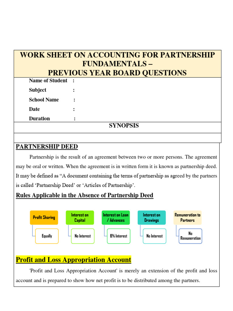 Work Sheet On Accounting For Partnership Fundamentals | PDF | Interest | Partnership