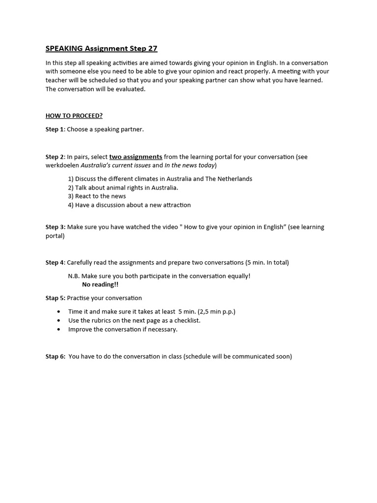 Speaking Assignment Step 27 - 376 | PDF | Vocabulary | Reading ...