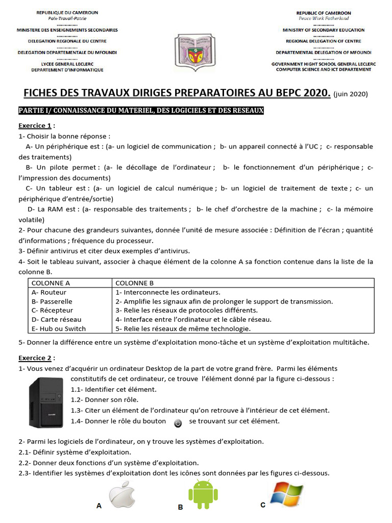 Fiche TD Prepa Bepc 2022 | PDF | Fichier informatique | USB
