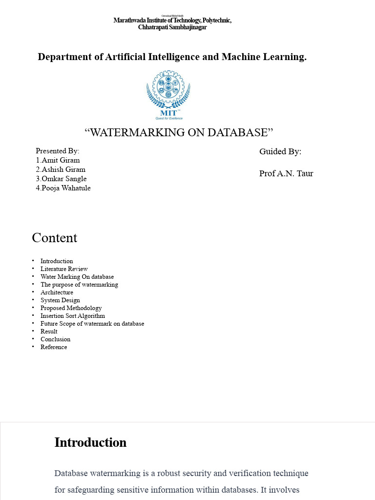 WaterMarking On Database | PDF | Databases | Authentication
