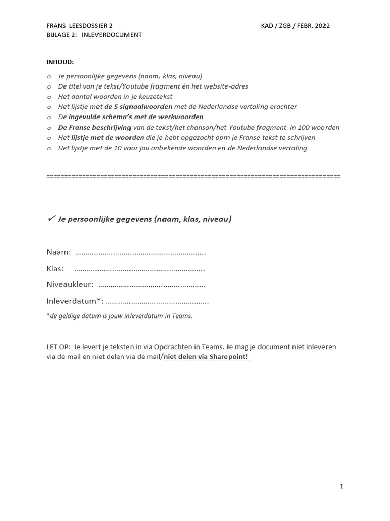 Leerjaar 3 Inleverdocument Leesdossier 2 | PDF