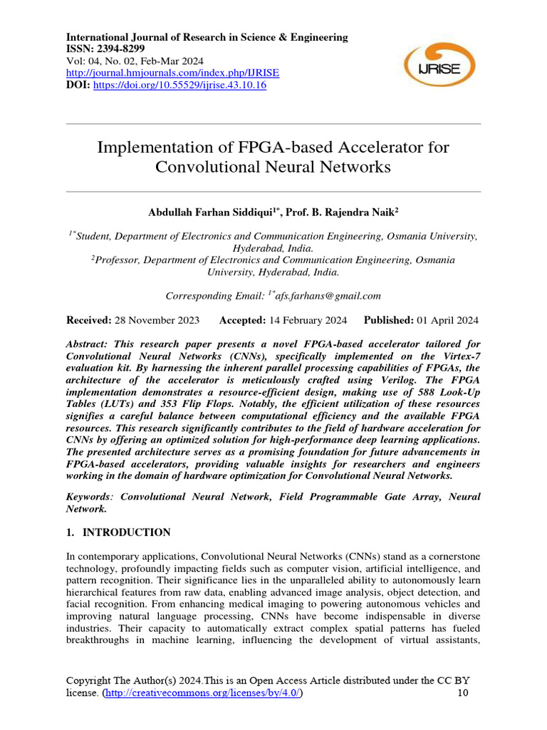 Implementation Of Fpga Based Accelerator For Cnn Pdf Field Programmable Gate Array Deep