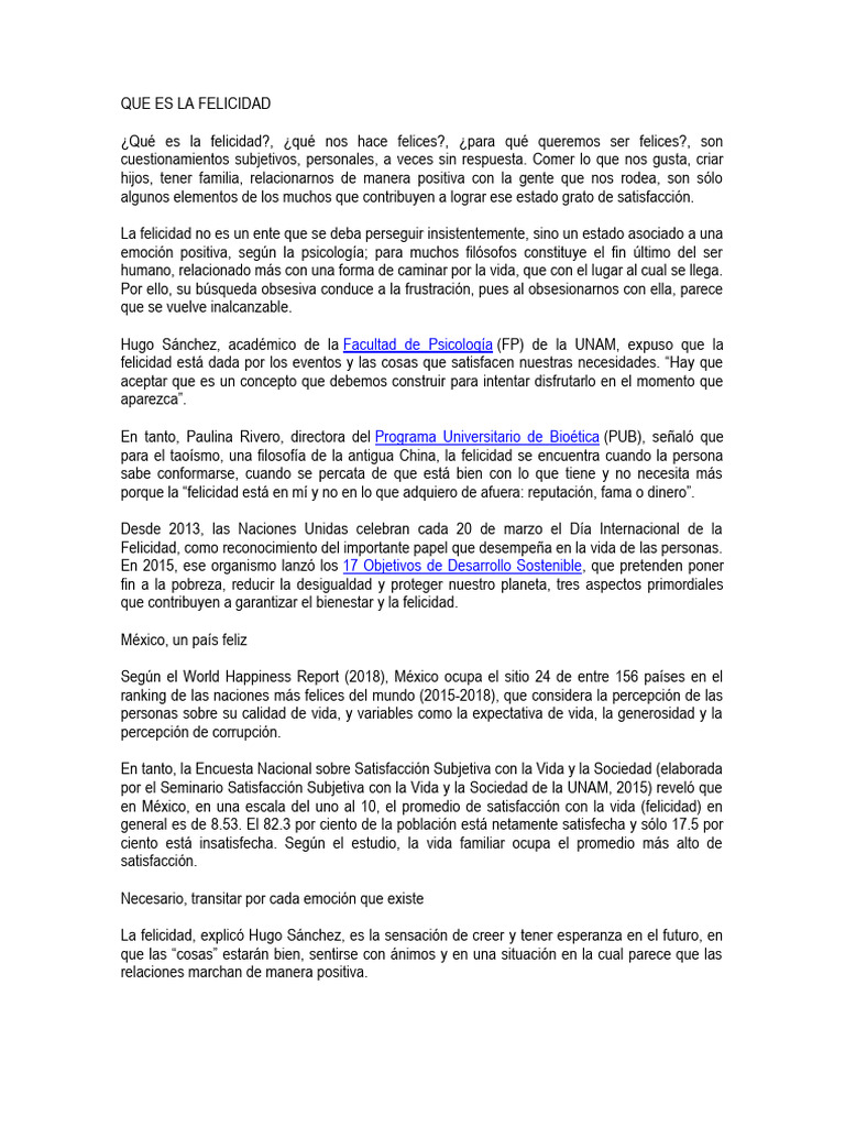 Que Es La Felicidad | PDF | Felicidad | Las emociones