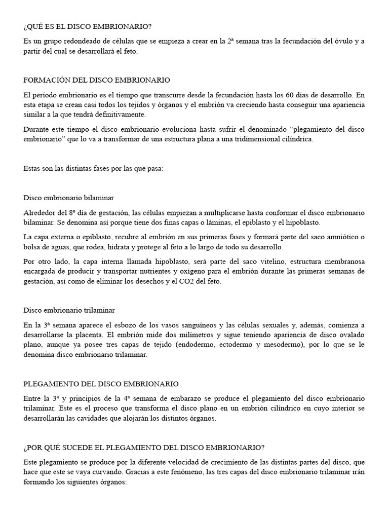 Formación y Plegamiento del Disco Embrionario | PDF | Placenta | Embrión