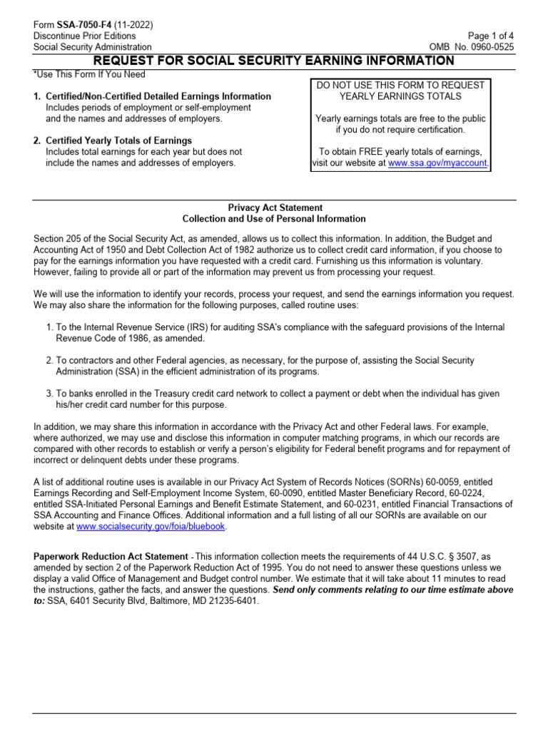 Ssa 7050 2 | PDF | Social Security Number | Credit Card