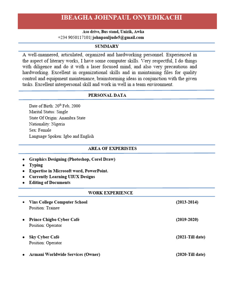 Ibeagha Johnpaul CV | PDF | Career & Growth