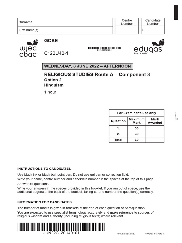 GCSE Religious Studies: Hinduism Exam | PDF | Indian Philosophy | Asian ...