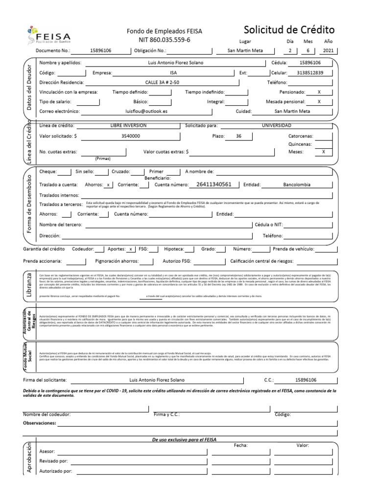 Solicitud de Crédito | Descargar gratis PDF | Bancos | Economias