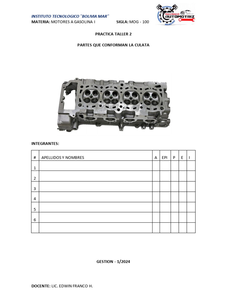 P. Taller 2 - Partes Que Conforman La Culata | Descargar gratis PDF ...