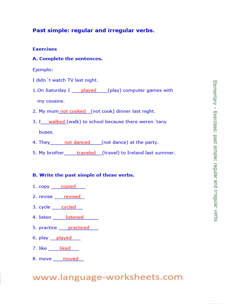 Past Simple Regular Exercises | PDF | Lunch