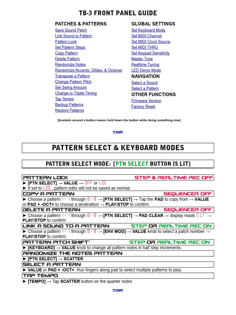 TB-3 Front Panel Operations Guide | PDF | Synthesizer | Computer Keyboard