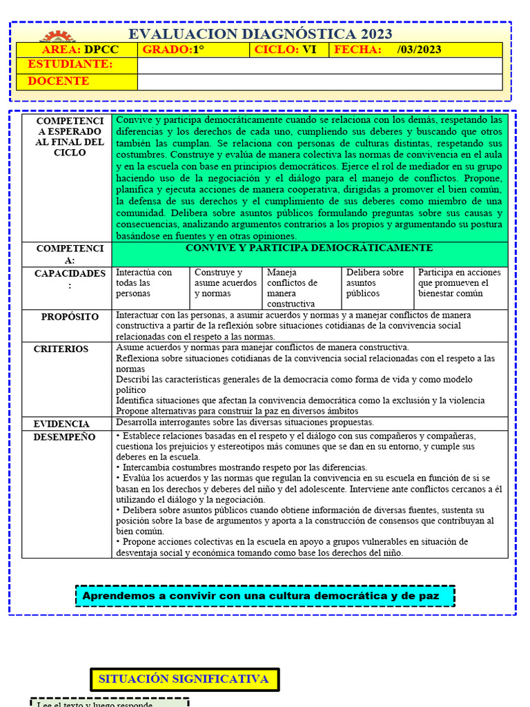 Eval. Diag. 1° DPCC 2023 2 | PDF | Democracia | Ideologías políticas