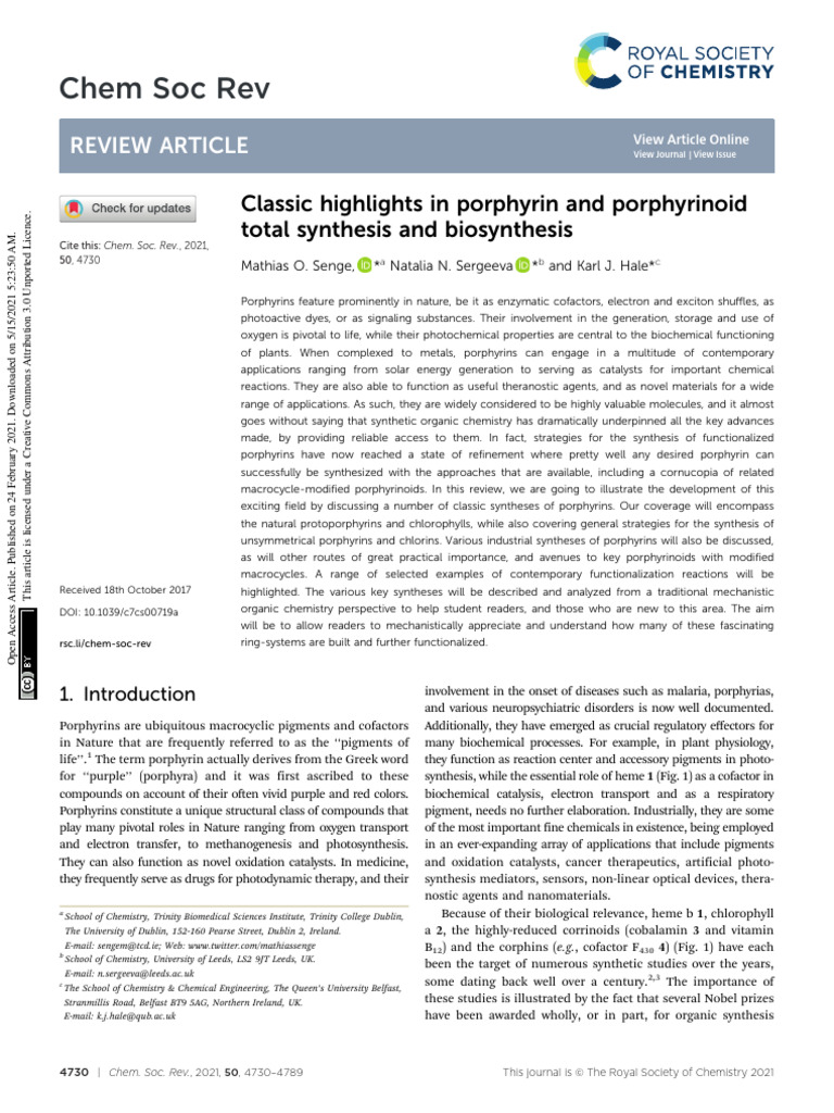 Chem Soc Rev: Review Article | PDF | Porphyrin | Chemistry