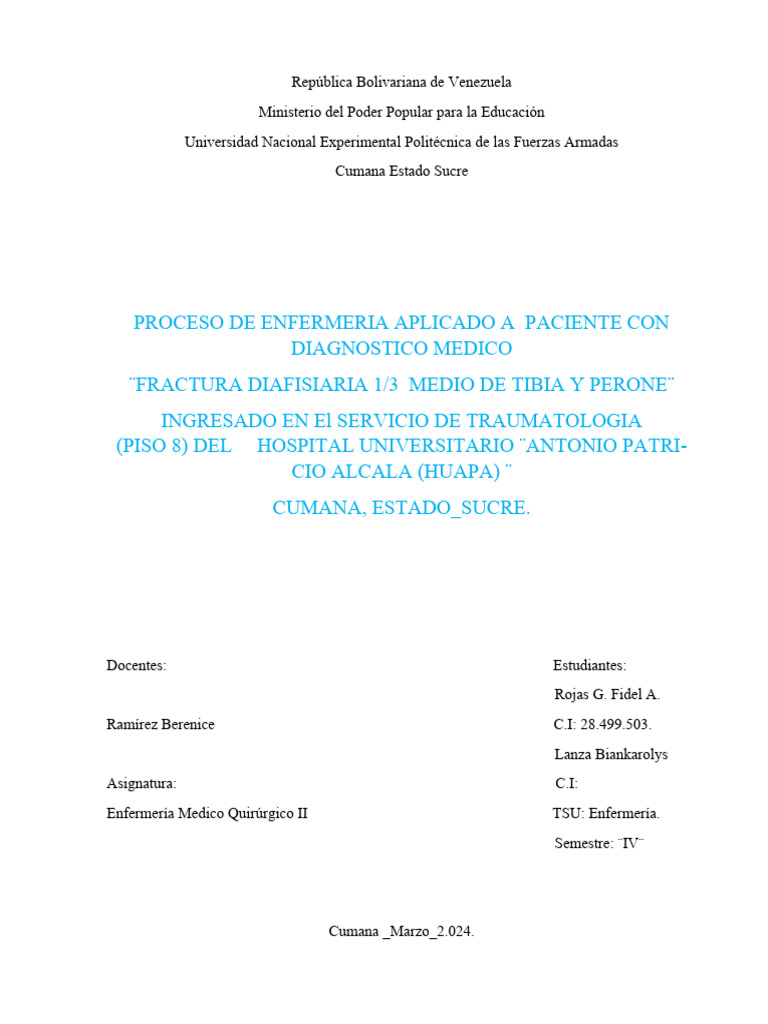 Diagnósticos NANDA en Fractura Tibia | PDF | Embolia | Hueso