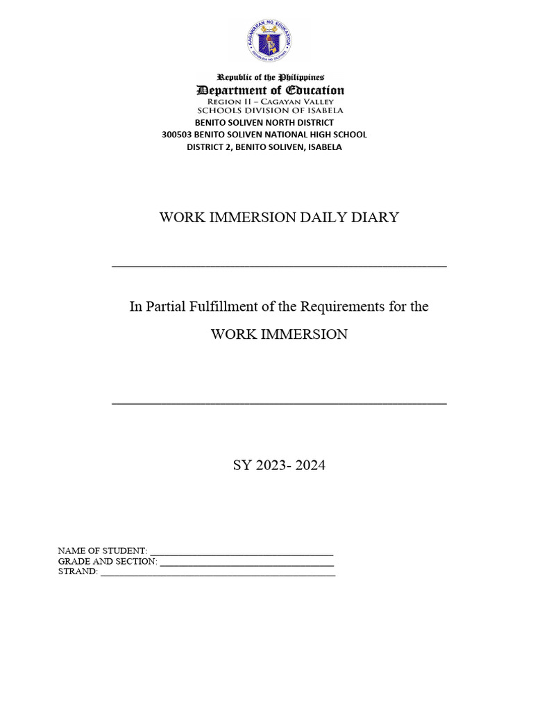 Work Immersion Diary Template 2023-2024 | PDF | Business | Technology ...