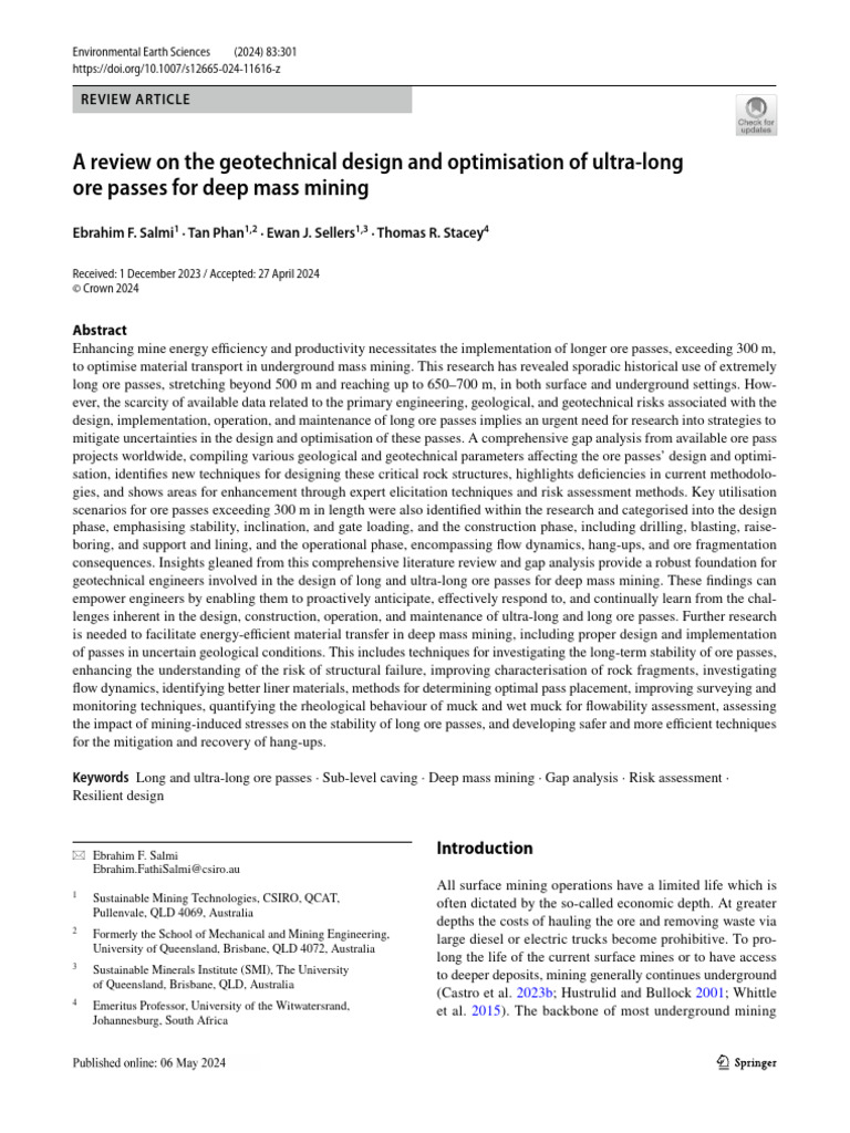 A Review On The Geotechnical Design and Optimisation of Ultra Long Ore ...
