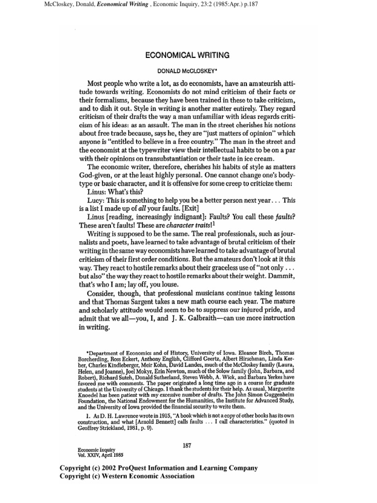 Economical Writing for Economists | PDF