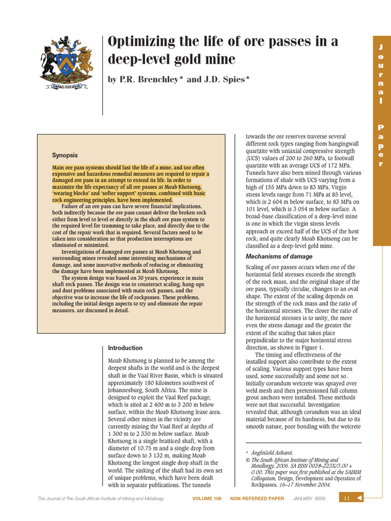Optimizing Ore Pass Life in Gold Mining | PDF | Wear | Mining
