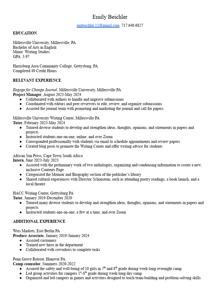 resume emily beichler | PDF