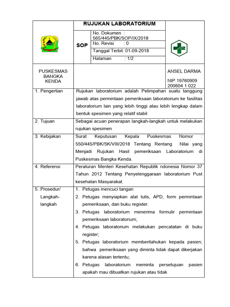 Sop Rujukan Lab | PDF