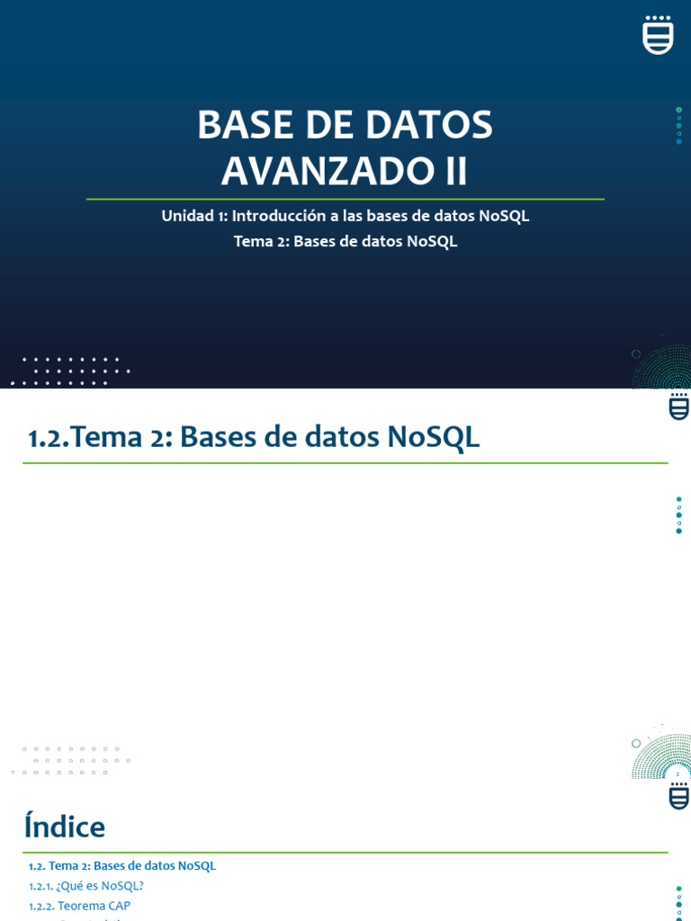 PPT Unidad 01 Tema 02 2021 04 Base de Datos Avanzado II (2398) | PDF | No Sql | Bases de datos