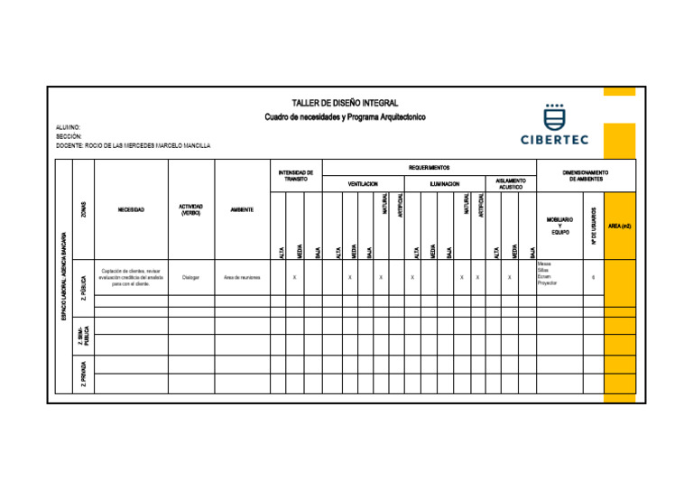 Plantilla Programacion Arq-Cuadro de Necesidades | PDF
