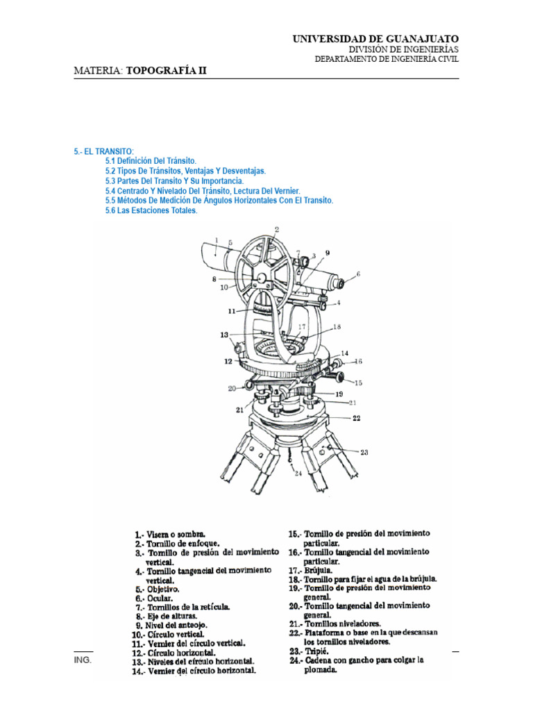 Partes y Usos del Tránsito Topográfico | PDF