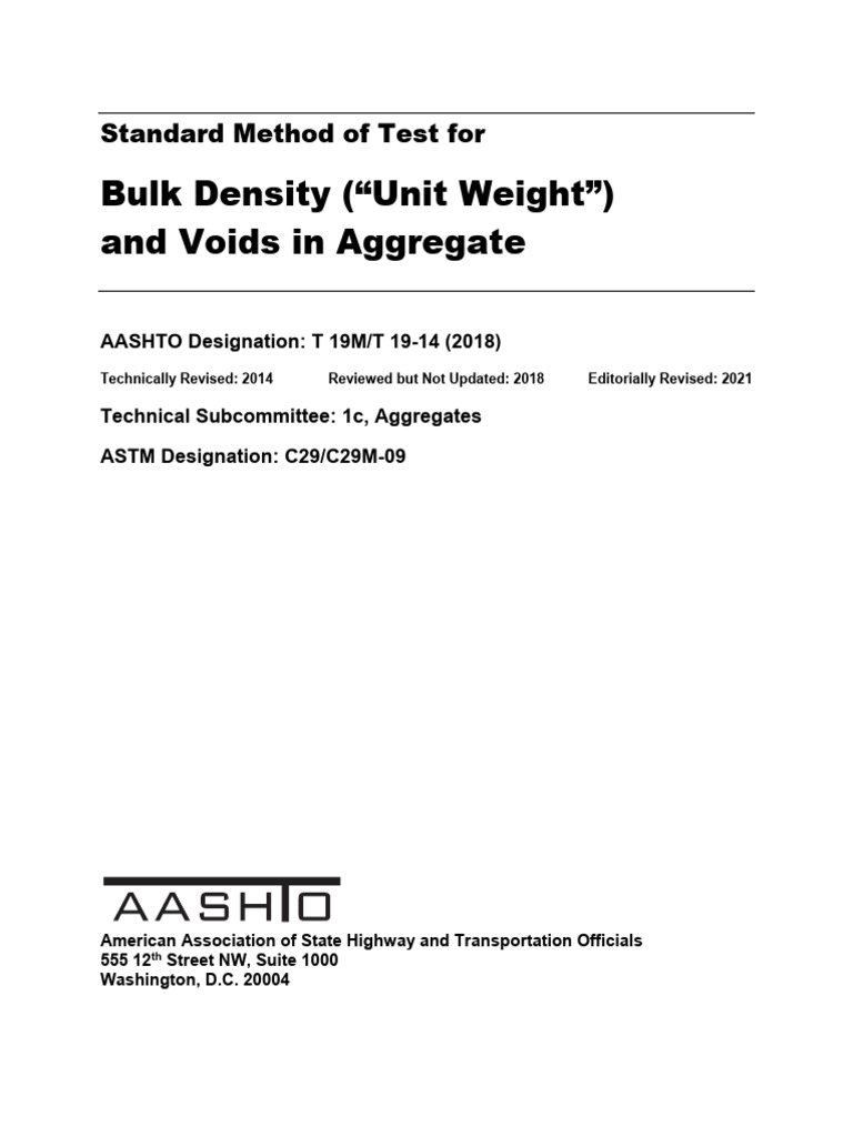 AASHTO T19-19M (2019) - Test For Bulk Density and Voids in Aggregate ...