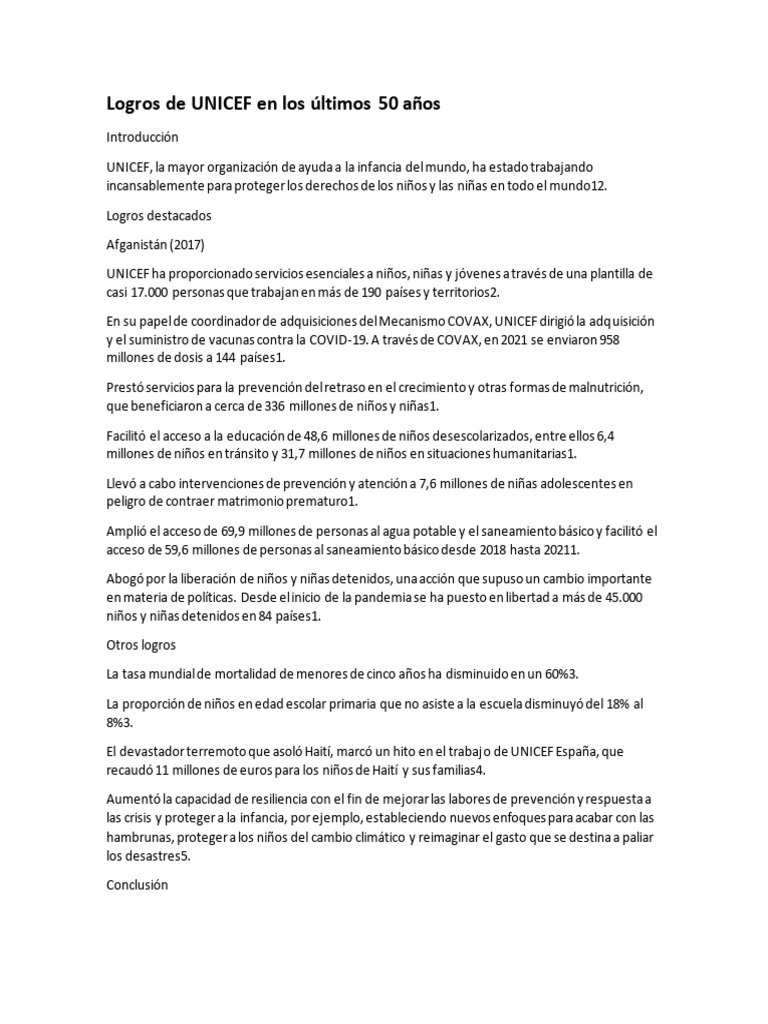 Logros de La UNICEF | PDF