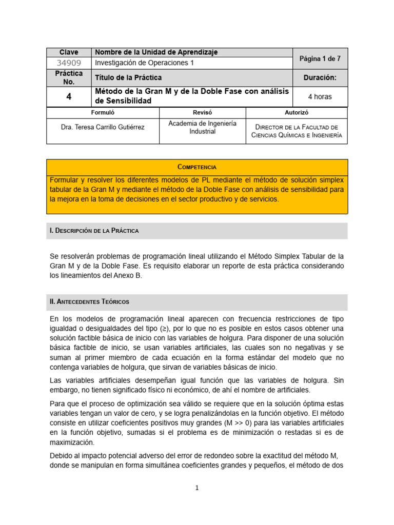 IO1 Práctica 4 - 2024-1 | PDF | Programación lineal