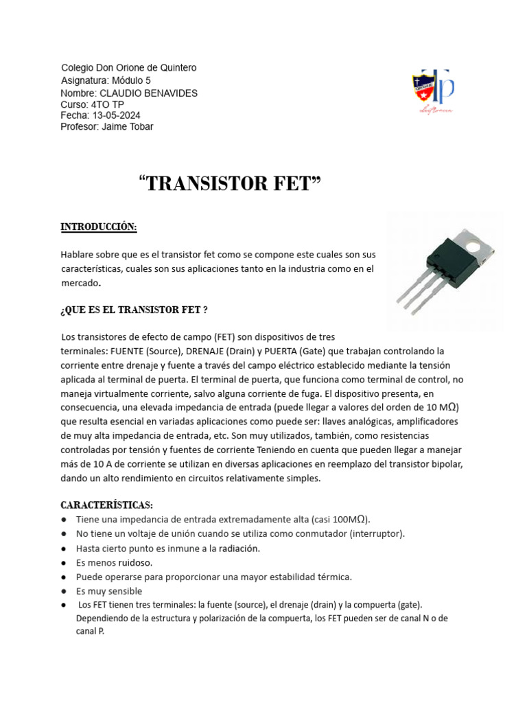 Transistor FET | Descargar gratis PDF | Transistor de efecto de campo | Transistor
