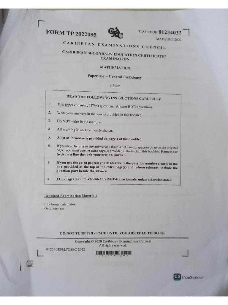 CSEC Maths June 2022 Paper 3 | PDF