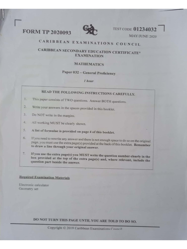 CSEC Maths June 2020 Paper 3 | PDF