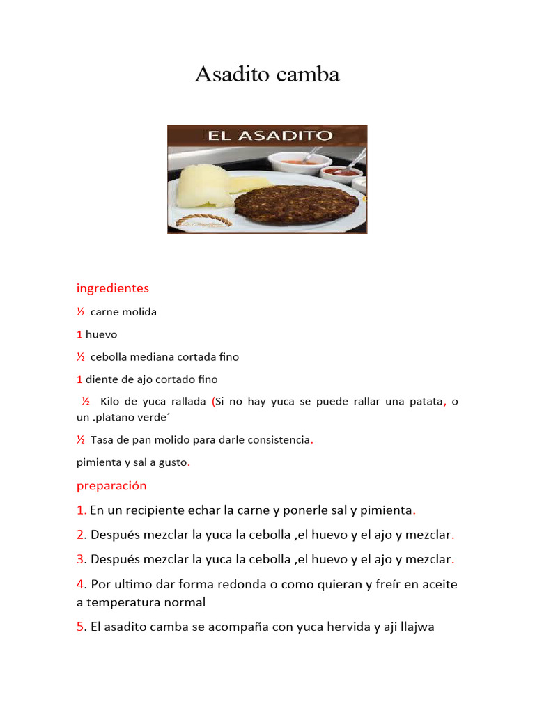 Receta de Asadito Camba con Yuca | PDF