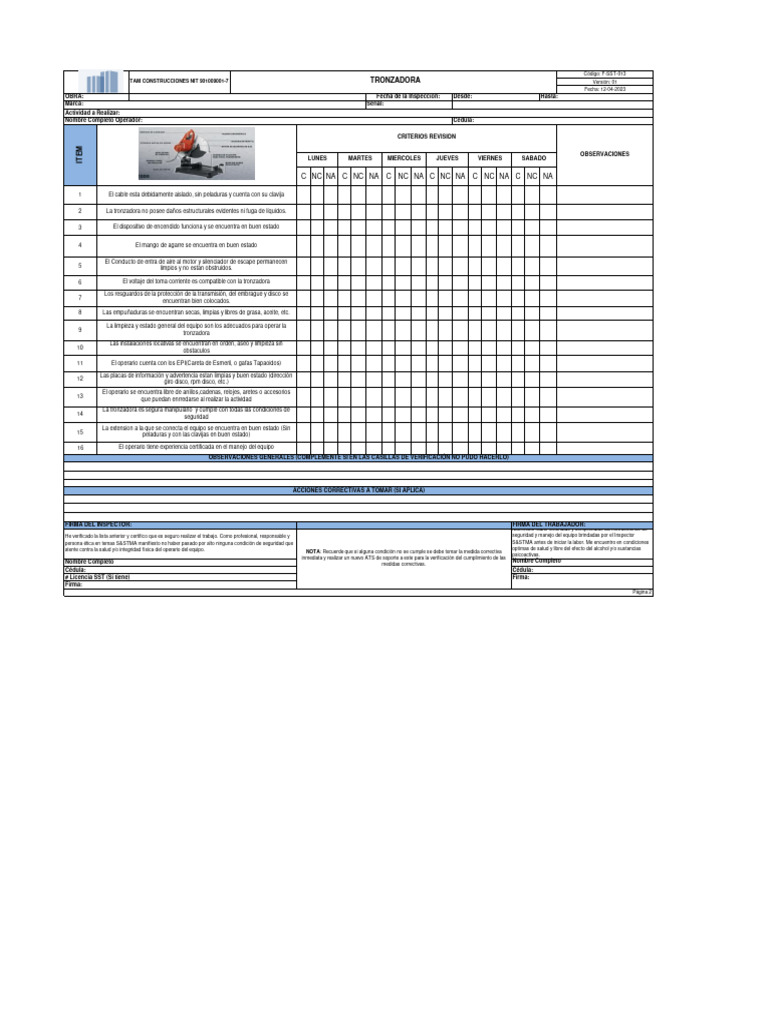 Inspecci+ N Tronzadora' | PDF