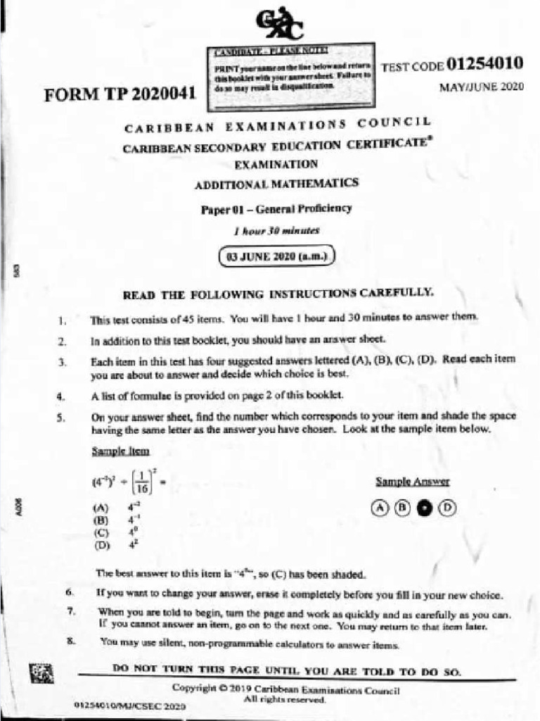 CSEC Add Maths June 2020 Paper 1 | PDF CSEC Add Maths June 2020 Paper 1 | PDF