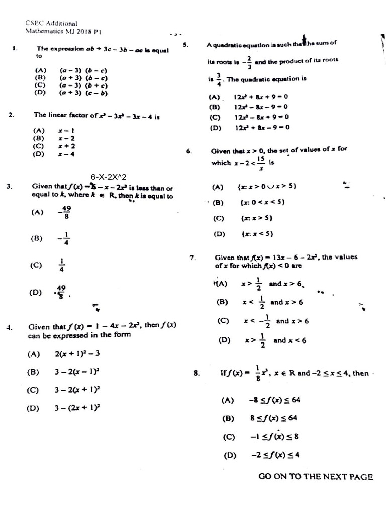 CSEC Add Maths June 2018 Paper 1 | PDF