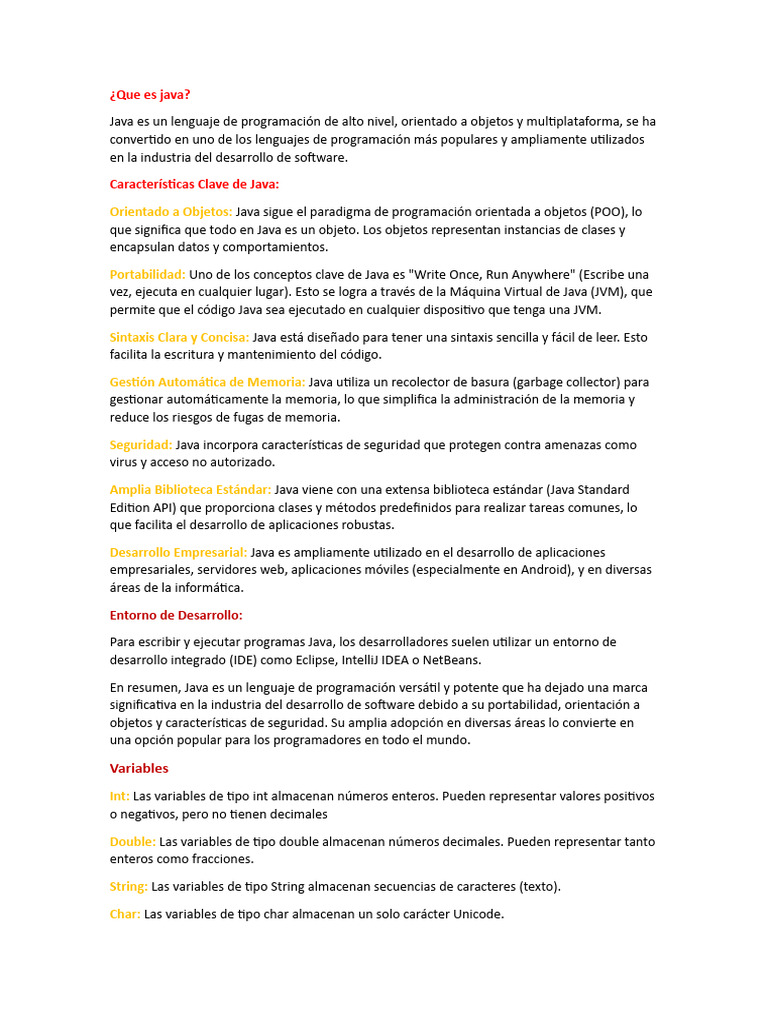 Introducción a Java: Lenguaje y Variables | PDF | Programación | Constructor (Programación ...