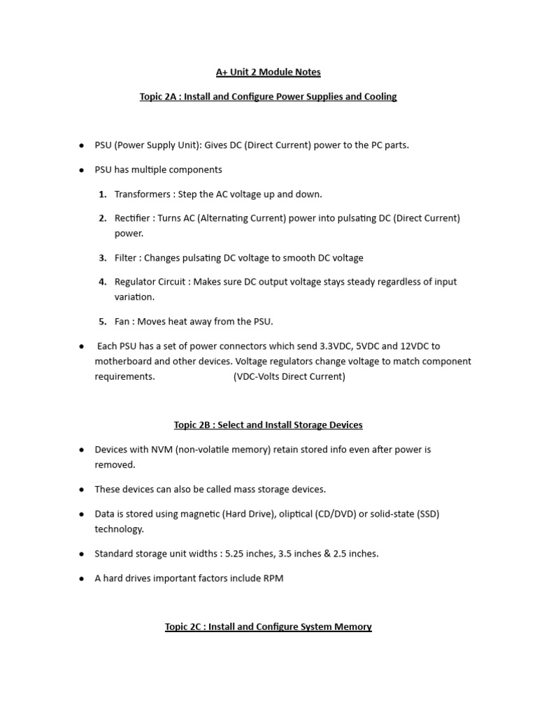 A+ Unit 2 Notes | PDF
