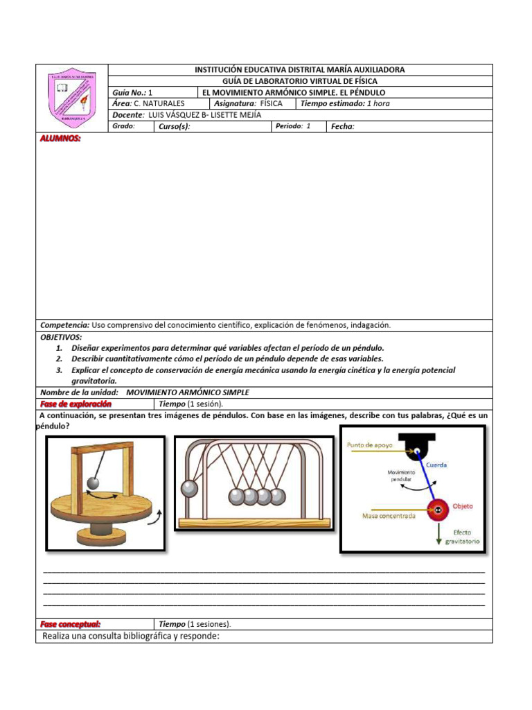 Laboratorio Pendulo Simple | Descargar gratis PDF | Péndulo | Oscilación