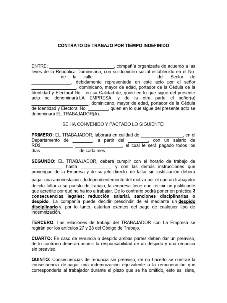 CONTRATO DE TRABAJO POR TIEMPO INDEFINIDO | PDF | Salario
