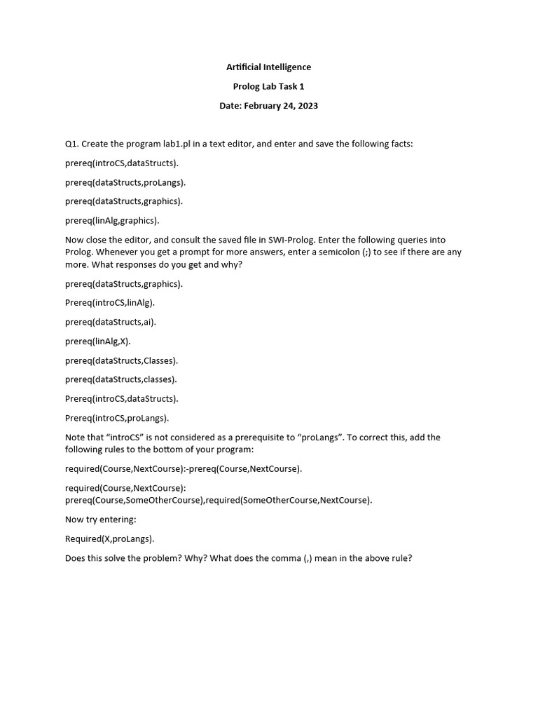 Prolog Lab 1 | PDF Prolog Lab 1 | PDF