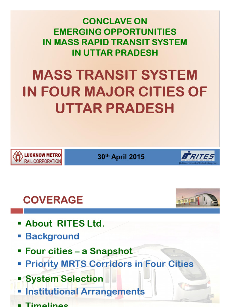 Mass Mass Transit System Transit System in Four Major Cities of in Four Major Cities of Uttar ...