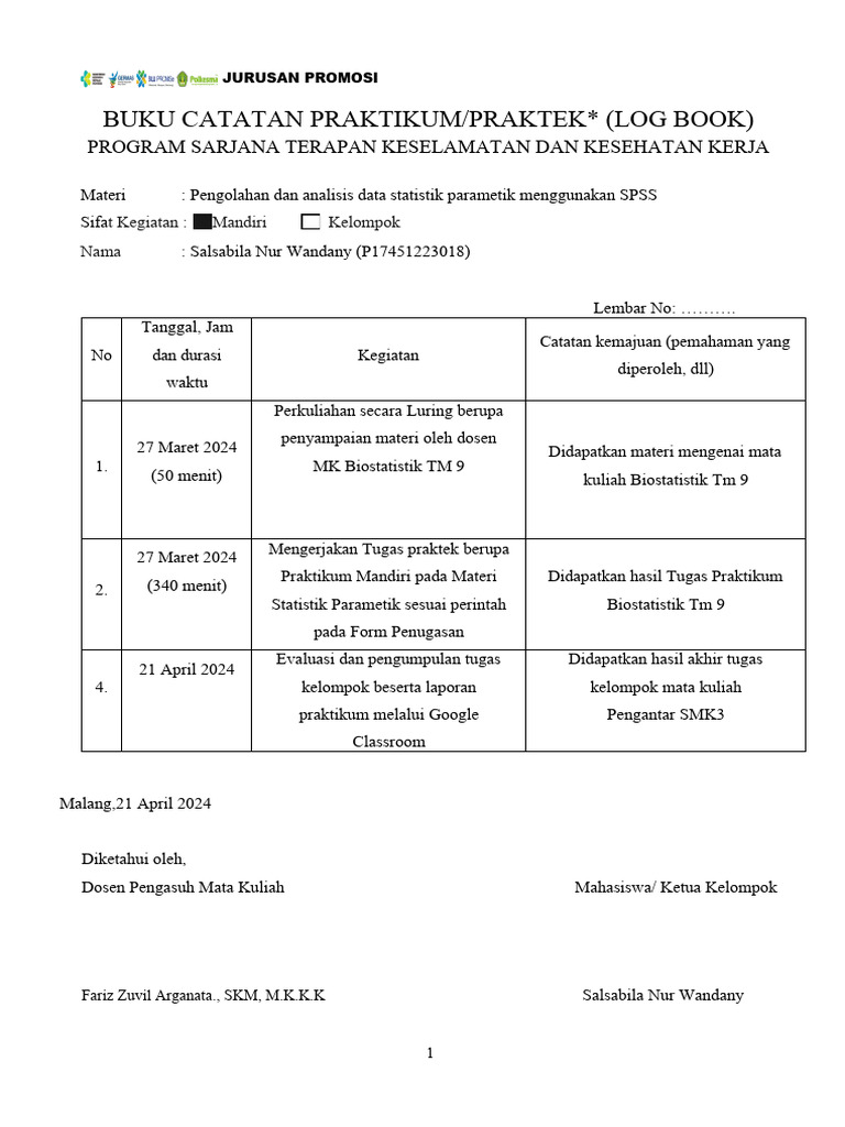 Logbook Praktikum PSMK3 TM6 - Kelompok 6 - 2a K3 | PDF