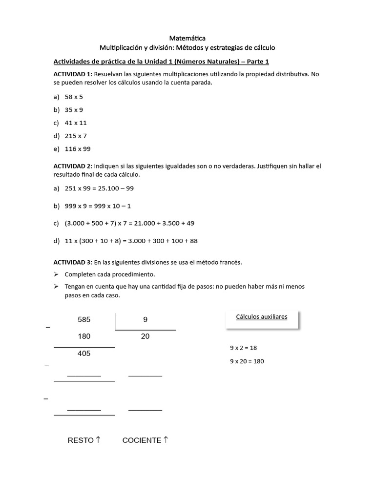 Actividades de Practica 1 Unidad 1 Matematica | PDF | Matemáticas | Matemática Elemental